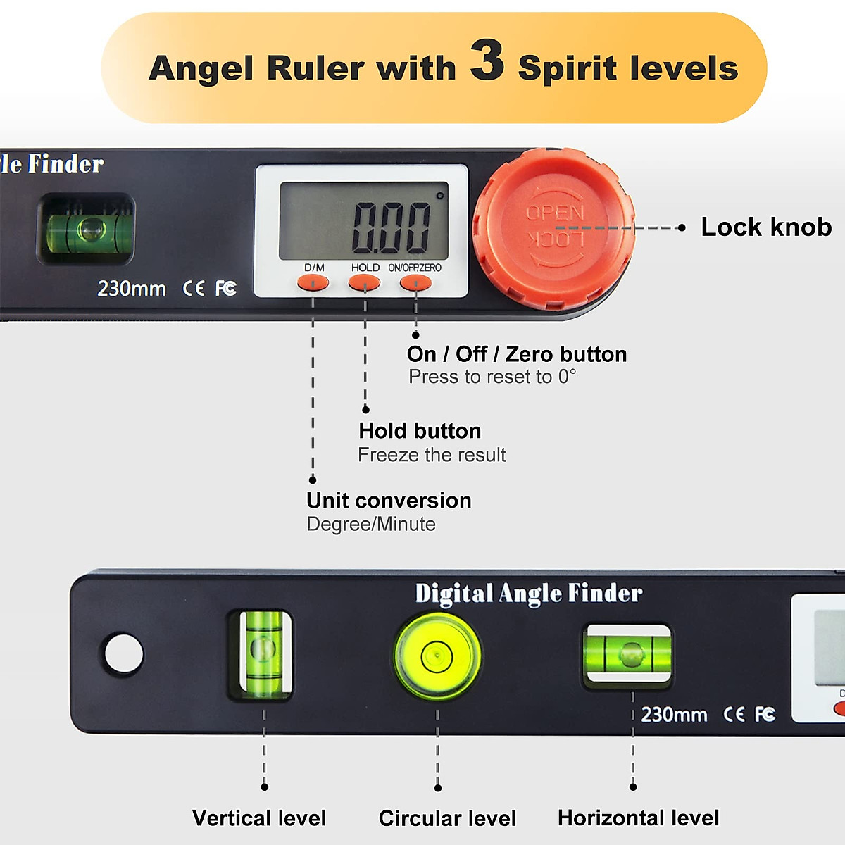 VOLCANOES CLUB Magnetic Digital Angle Finder with 3 in 1 Digital Angle Finder Protractor - Woodworking Tool Set for Carpenters, Plumbers, Building Trades