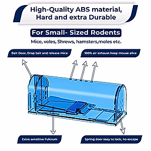 Humane Mouse Traps Indoor for Home/Outdoor, Live Catch and Release Mice Traps, No Kill Mouse Catcher, Easy to Set and Reusable Humane Trap, Safe for Families and Pets 4 Pack Blue