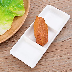 Cabilock White Tray White Tray 8.5 Inch White Ceramic 3-Compartment Appetizer Serving Tray Rectangular Divided Sauce Dishes Seasoning Serving Tray for Dish Soy Sauce Appetizer Fruit Tray Fruit Tray