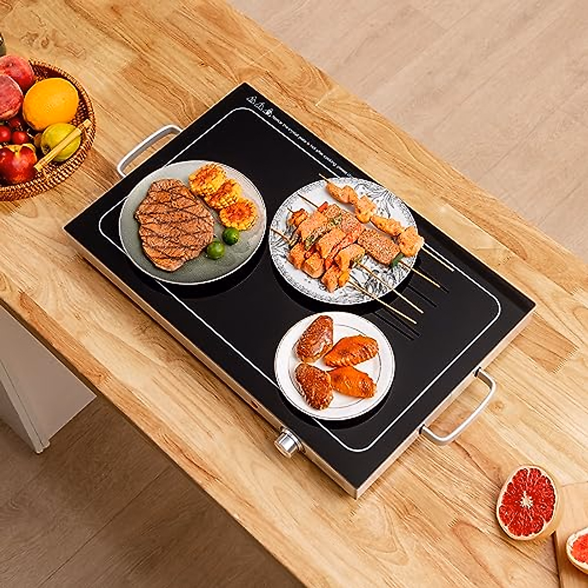 KOTEK Electric Warming Tray, Glass Top Hot Plate with Adjustable Temperature Control, Cool Touch Handles, Stainless Steel Panel, Extra Large Food Warmer for Buffets, Parties, Restaurants, Dinner (2)