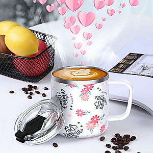HAUSHOF Mom Mug with Lid, 14oz Insulated Coffee Mug with Handle for Best Mom, Birthday Christmas Gifts for Worlds Best Mom, Floral Happy Mothers Day