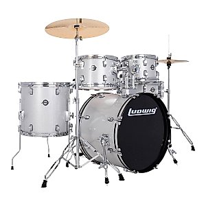 Ludwig Accent 5-piece Complete Drum Set with 20 inch Bass Drum and Wuhan Cymbals - Silver Sparkle