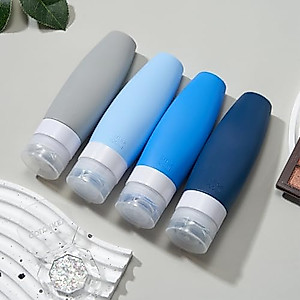 INSFIT Portable Travel Bottles TSA Approved, 3oz Travel Size Toiletries Containers, Leak Proof Carry on Bottles for Liquids BPA Free Squeezable Silicone Tubes, Travel Accessories for Shampoo Blue