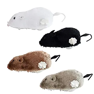 AUEAR, 4 Pack Wind Up Mouse Racing Mini Jumping Rat Plush Mice Realistic Looking Pet with Twirling Tail