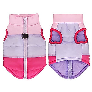 Idepet Pet Dog Cat Coat with Leash Anchor Color Patchwork Padded Puppy Vest Jacket Teddy Chihuahua Costumes Pug Cloth XS S M L (Small, Rose Red)