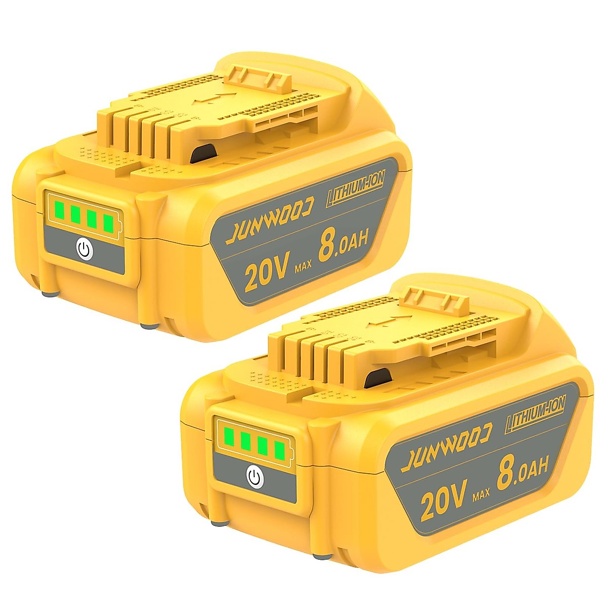 JUNWOOD 2Pack 8.0Ah Lithium Replacement for Dewalt 20V Battery Max XR Cordless Tools DCB180 DCB205 DCB206 DCB206-2 DCB200 DCB204 DCB204BT-2 DCB203 DCB201 DCB207
