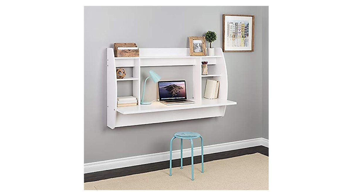 Wide Floating Desk in White - Space-Saving Home Office Solution