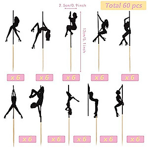 Jetec 60 Piece Stripper Pole Cupcake Topper Picks Dancing Girl Silhouette Cake Topper Toothpick for Bachelor Party Birthday Cake Decoration Bride Groom Bridal Bachelorette Women Men Boy Girl