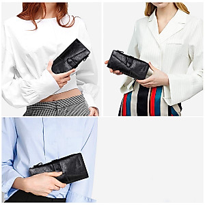 Contacts Real Leather Women Secretary Zipper Phone Holder Clutch Purse Wallet (Black)