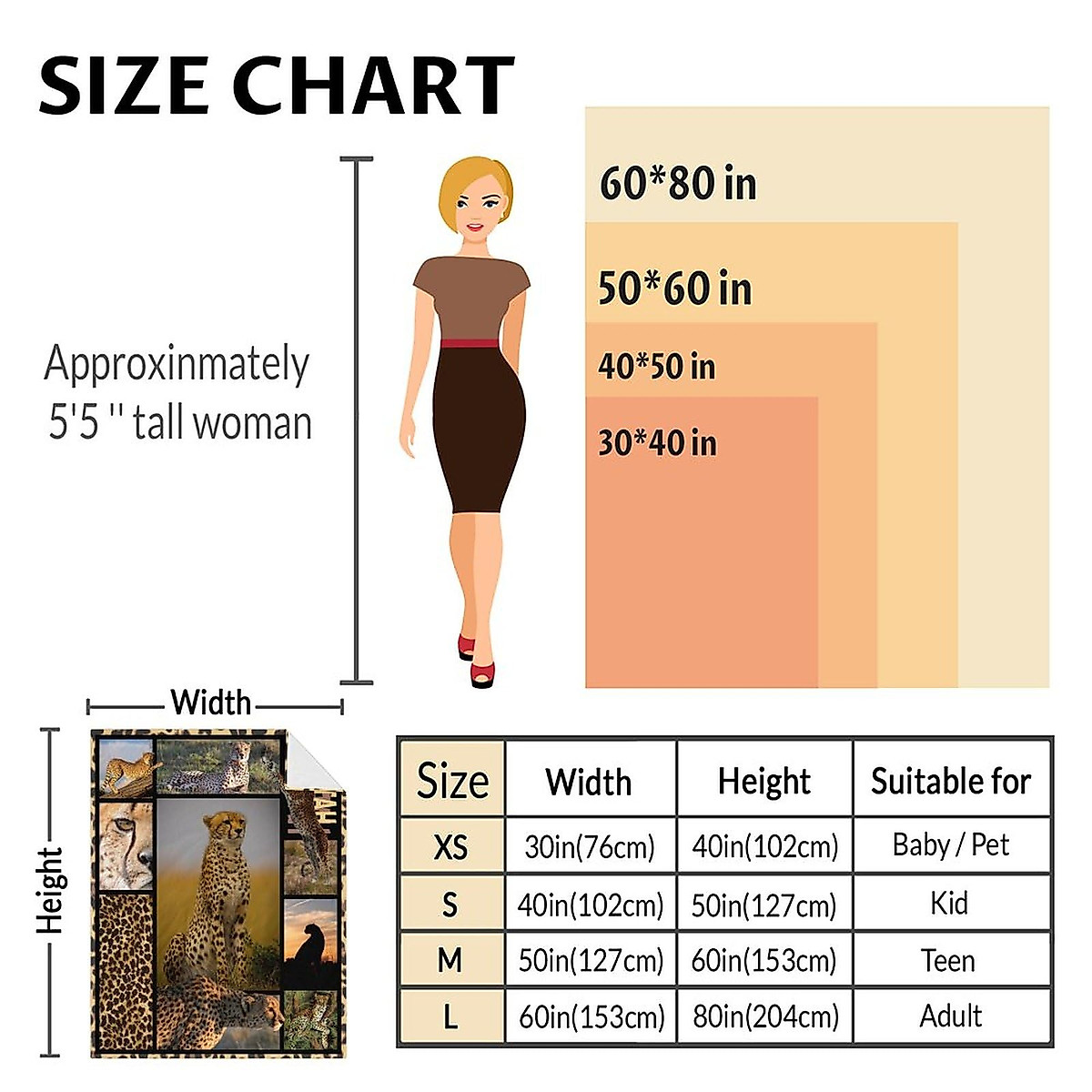 Cheetah Blanket for Kids, Aldults - Soft, Fuzzy & Cozy - 50"x60" Throw Size Blankets for Sofa, Work - Brown Cute Warm Throw Blankets Gifts