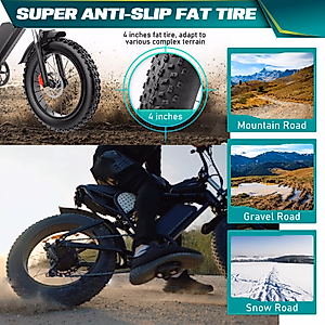 Electric Bike Adults 1000W Motor 30MPH with 48V 20AH Removable Lithium Battery 20" x 4.0 Fat Tire E Bike 40Miles with Professional Shim 7-Speed Beach Snow Mountain Electric Bicycle