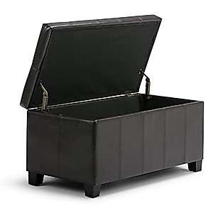 SIMPLIHOME Dover 36 inch Wide Rectangle Lift Top Storage Ottoman Bench in Upholstered Tanners Brown Faux Leather, Footrest Stool, Coffee Table for the Living Room, Bedroom and Kids Room