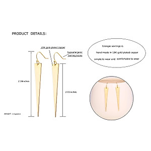 18K Gold Long Triangle Drop Dangle Earrings for Women Geometric Minimalist Hypoallergenic Earrings Fashion Edgy Gold Dangle Earrings for Women