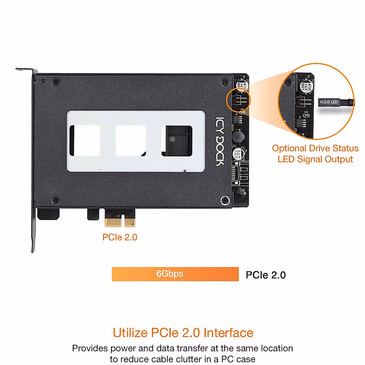 ICY DOCK 2.5 inch SATA SSD Removable Hard Drive Bay Adapter for PCIe Expansion Card Slot | ToughArmor MB839SP-B