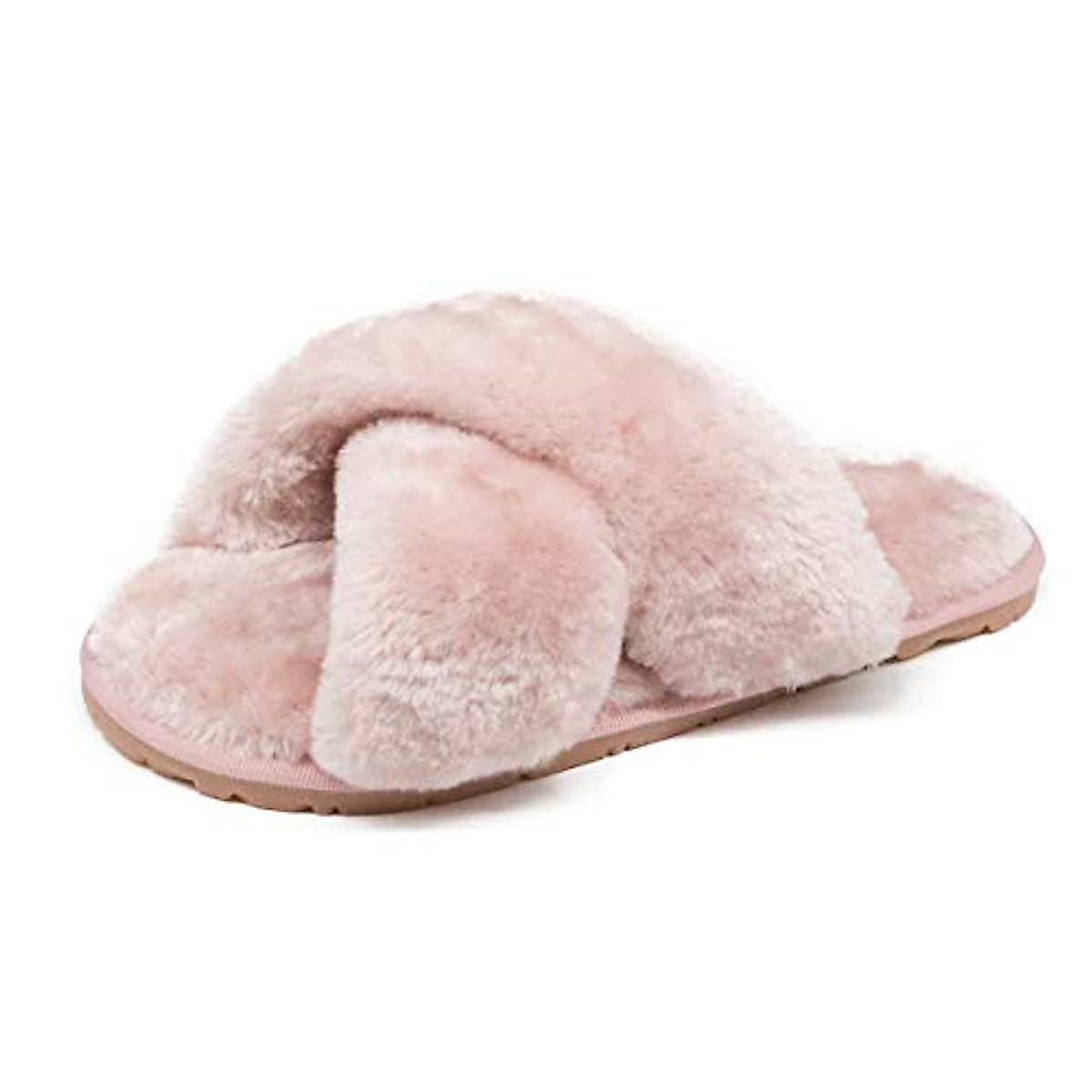 Crazy Lady Women's Slippers Fuzzy Fluffy Memory Foam House Shoes Cross Band Indoor and Outdoor (06/Pink, 7-8)