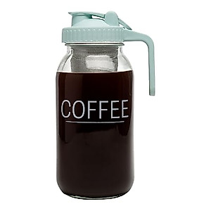 Primula Mason Jar Cold Brew Iced Coffee Maker with Stainless Steel Filter and Easy Pour Lid, Durable Glass Pitcher Fits in Most Fridge Doors, Dishwasher Safe, Made without BPA, 2-Quart, Aqua