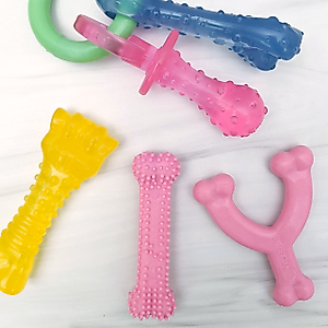 Nylabone New Puppy Chew Toy Bundle, Toys for Teething Puppies, Chicken & Bacon Flavors, Pink, X-Small - Up to 15 lbs, 4 Pack