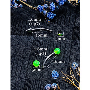 Oufksiyy 48PCS 14G Glow in The Dark Snake Eyes Tongue Rings Surgical Steel Curved Barbell Nipplerings Nipple Ring Body Piercing Jewelry for Women Men Long Barbell Bridge Tongue Rings