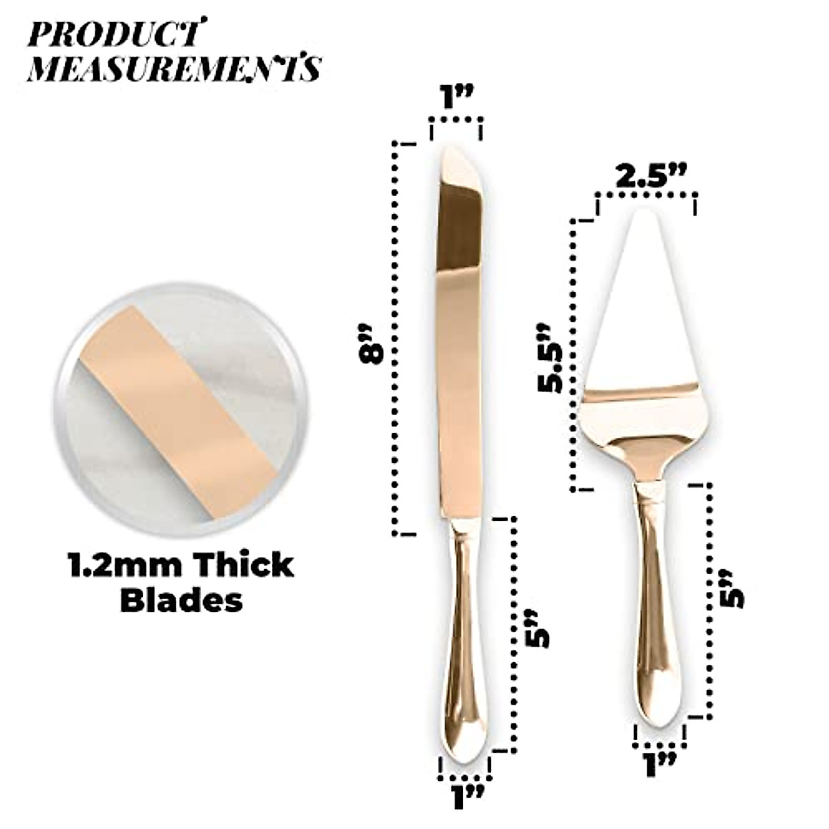 Homi styles Metallic Rose Copper Gold Stainless Steel Cake Serving Set - Cake Knife and Server - Cake Serving Set With Serrated Blade for Easier Cutting - Holidays, Birthdays, Wedding, Anniversary