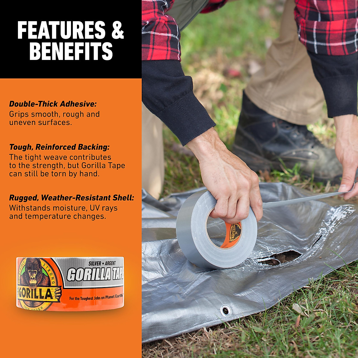 Gorilla Tape, 1.88 in x 30 yd, Silver (Pack of 1) - Duct, Utility, Triple Layer Strength, Indoor & Outdoor, Weather Resistant Shell