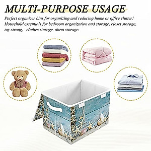 Kigai Brilliant Starfish Beach Storage Basket with Lid Collapsible Storage Bin Fabric Box Closet Organizer for Home Bedroom Office 1 Pack