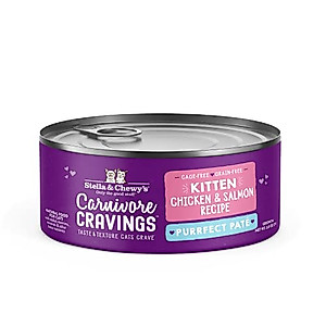Stella & Chewy’s Carnivore Cravings Purrfect Pate Cans – Grain Free, Protein Rich Wet Cat Food – Cage-Free Chicken & Salmon Kitten Recipe – (2.8 Ounce Cans, Case of 24)
