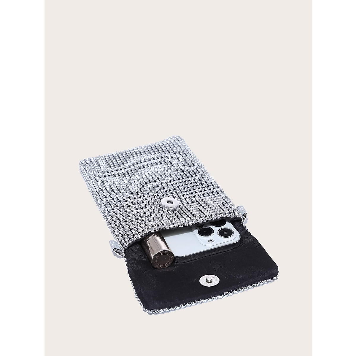 Verdusa Women's Glitter Rhinestone Crossbody Bag Evening Bag Purse Silver one-size