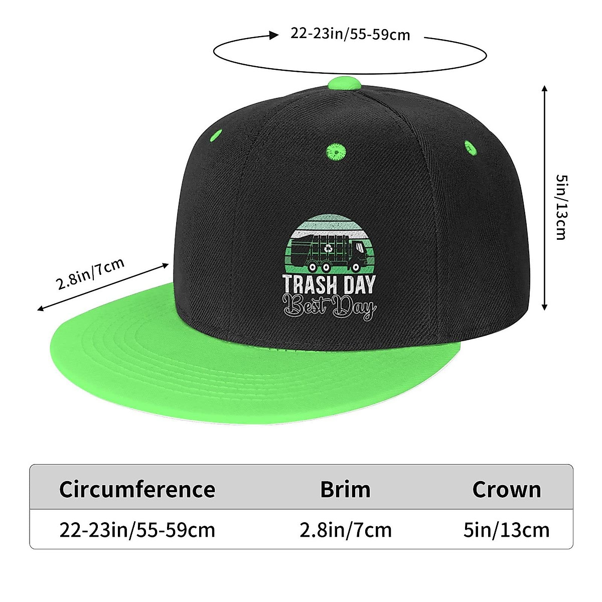 Trash Day Best Day Waste Management Garbage Truck Trucker Hat Green Men Adults Cowboy Adjustable Sun Summer Baseball Cap