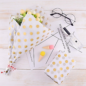 MIAHART 60 Pcs Gold White Tissue Paper Bulk 3 Style Decorative Metallic Wrapping Paper for Gift Bags Birthday Christmas Party Decoration, DIY Arts Crafts Gold Dot Wave Design Patterned(60 Sheet)