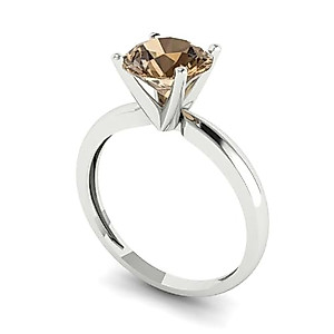 Clara Pucci 1.50 ct Round Cut Solitaire Brown Champagne Simulated Diamond Bridal Designer Anniversary Engagement Ring in 14k White Gold