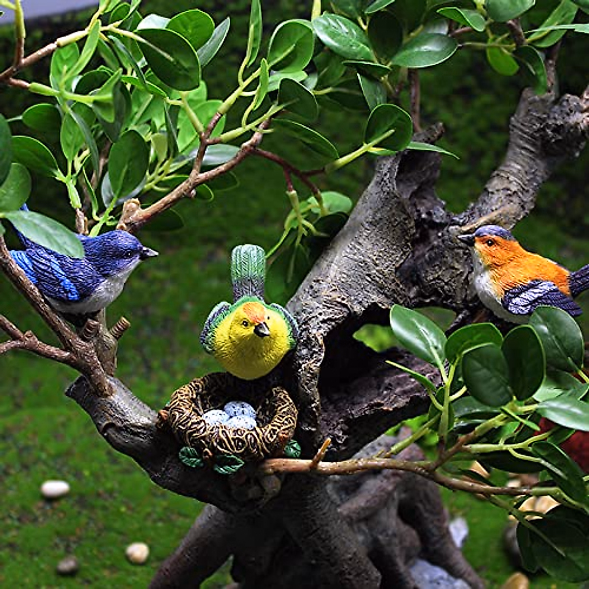 Fairy Garden Accessories, Mini Bird and Bird Nest 4 Piece Miniature Figures Fairy Garden Miniature Moss Landscape DIY Ornament Accessories, Miniature Landscape Decor, Car Decor, Home Decor, Fairy