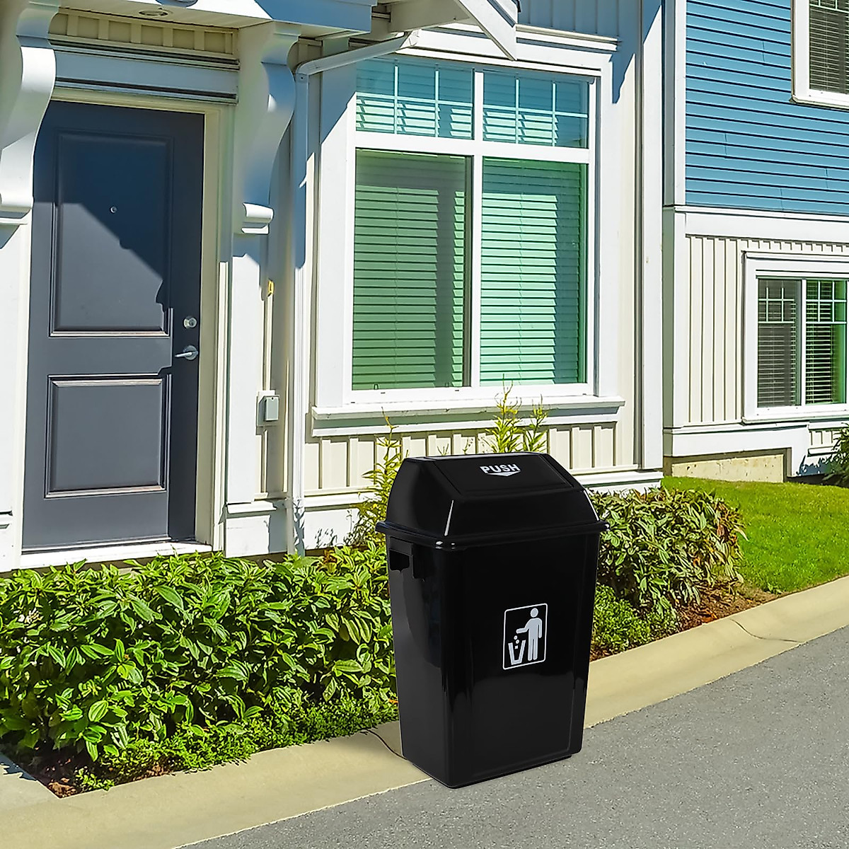 Yuright 13 Gallon Plastic Trash Bin with Swing Lid, Black Large Garbage Can, 4 Pack