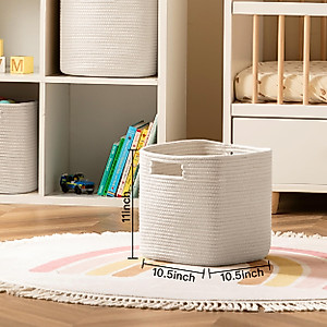 UBBCARE Set of 6 Storage Basket-11 X 10.5 X 10.5 in, Cotton Rope Basket for Shelves, Toys, Book, Cube Storage Bins with Handles, Woven Storage Basket for Organizing, Beige