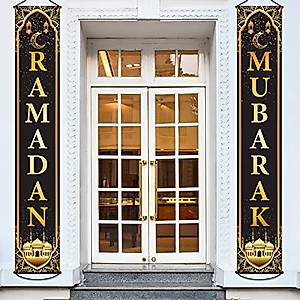 Eid Mubarak Banner Ramadan Mubarak Door Sign Hanging Banners Decoration Set for Ramadan Themed Party Indoor and Outdoor Party Supplies Decorations