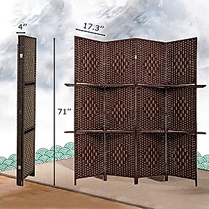 Room Divider 4 Panel Room Screen Divider Wooden Screen Folding Portable Partition Screen Wood with Removable Storage Shelves Color,Brown