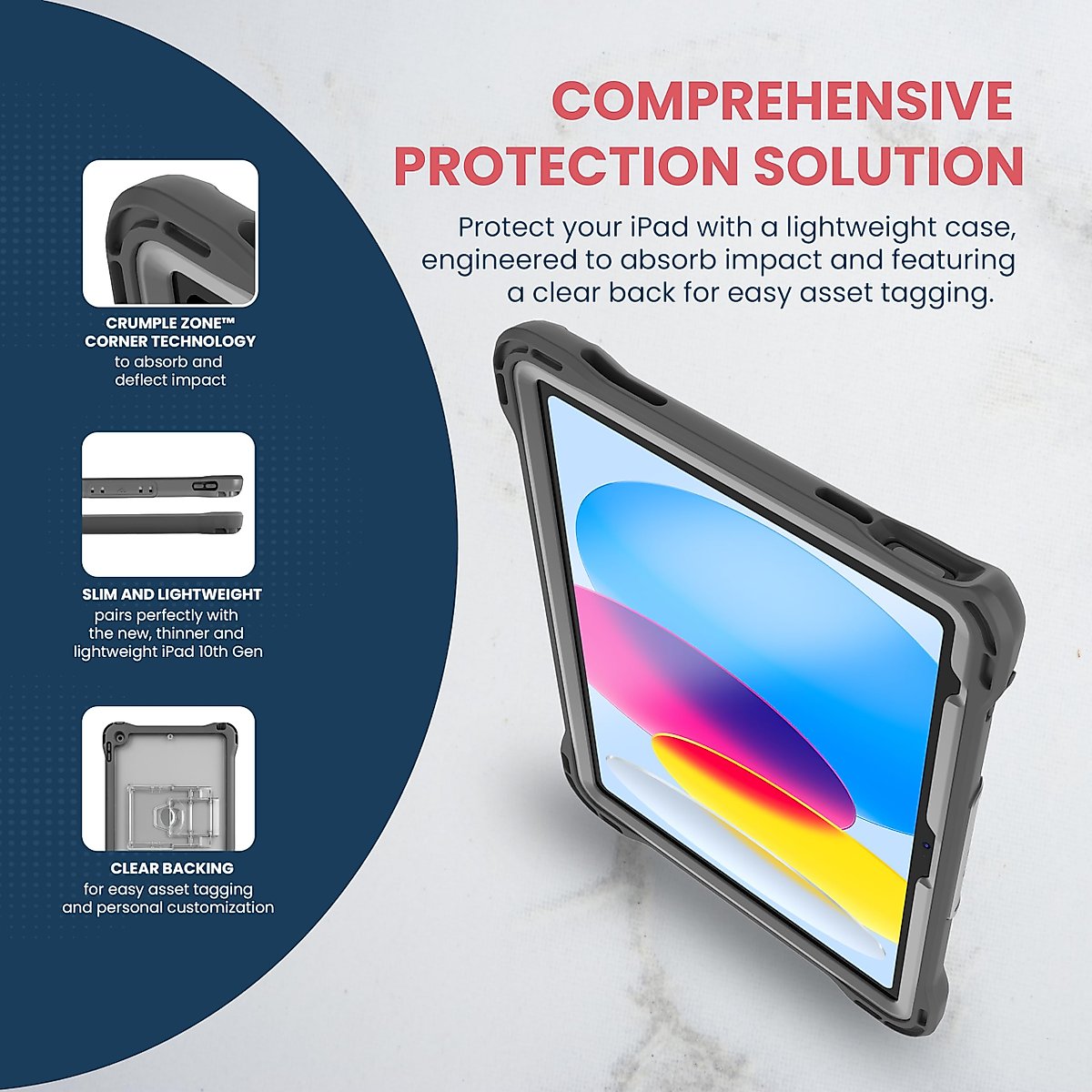 Brenthaven Edge 360 Case Fits iPad 9th | 8th | 7th Generation (10.2-inch) Protective Cover with Screen Protector and Adjustable Stand - Durable Slim Lightweight & Drop Tested Clear Back Shell - Gray