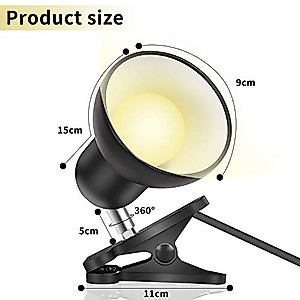 Sun-Rising Clip lamp,360° Rotation Clip on Lamp Portable Book Reading Light,Clamp on Desk/Table/Bunk Bed/Cupboard Home Lighting, (Desk lamp,Seven Colors for Your Choice) Black 2"
