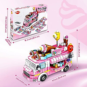 Vatos Girls Building Blocks Toys - 553 Pieces Ice Cream Truck Set Toys for Girls 25 Models Pink Building Bricks Toys STEM Toys Valentines Day Gifts for Kids Girls Age 6-12 and Up