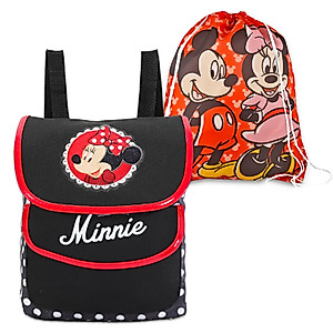Fast Forward Minnie Mouse Backpack for Girls Set - 2 Pack Bundle with 12” Minnie Mouse Preschool Mini Backpack and Minnie Drawstring Bag | Minnie Backpack