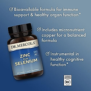 Dr. Mercola Zinc Plus Selenium, 30 Servings (30 Capsules), Dietary Supplement, Supports Immune Health, Non GMO, NSF Certified