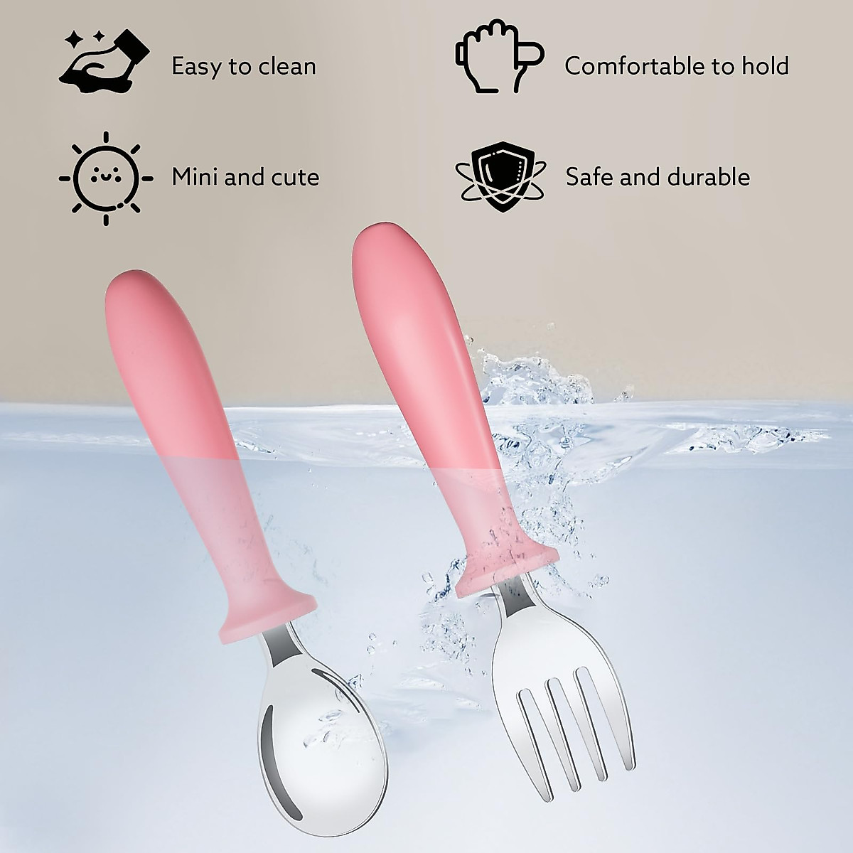 Pimoys 6 Pieces Toddler Utensils,Toddler Forks and Spoons,Kids Silverware Set with Plastic Handle Stainless Steel Toddler Silverware,Dishwasher Safe