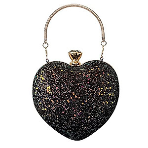 Heart Shaped Evening Purse Velvet Clutch Purse Solid Evening Bag, T-Black