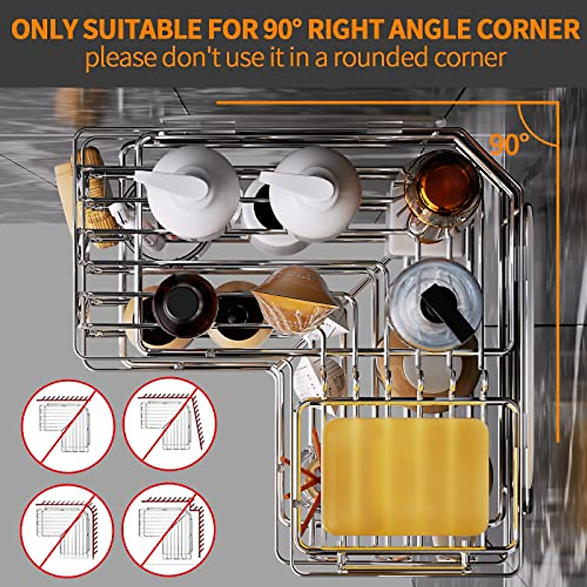 Shower Caddy Corner with Soap Holder, 2 Pack Stainless Steel Shower Organizer Corner with 11 Hooks, No Drilling & 6 Strong Adhesives Corner Shower Shelf Bathroom Organizer for Shower Room, Silver