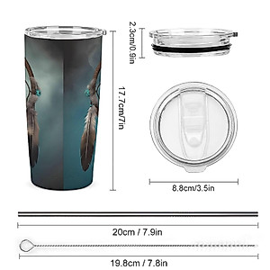 ZXDSKGYN 20 Oz Tumbler With Straw Leak Proof Thermos Cup, 3D Wolf Dream Catcher Stainless Steel Insulated Travel Coffee Mug Fit for Car Cup Holder