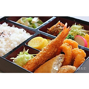 JapanBargain 1591, Red and Black Japanese Traditional Plastic Lacquered Lunch Bento Box 6 Compartments for Restaurant or Home Tray and Plate 2pc Set Made in Japan, 11.75"x9.5"