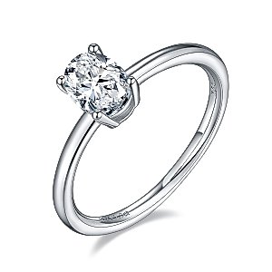 TwoBirch 1 Carat Moissanite Oval Solitaire in Platinum Plated Sterling Silver (CERTIFIED) (Size 5)