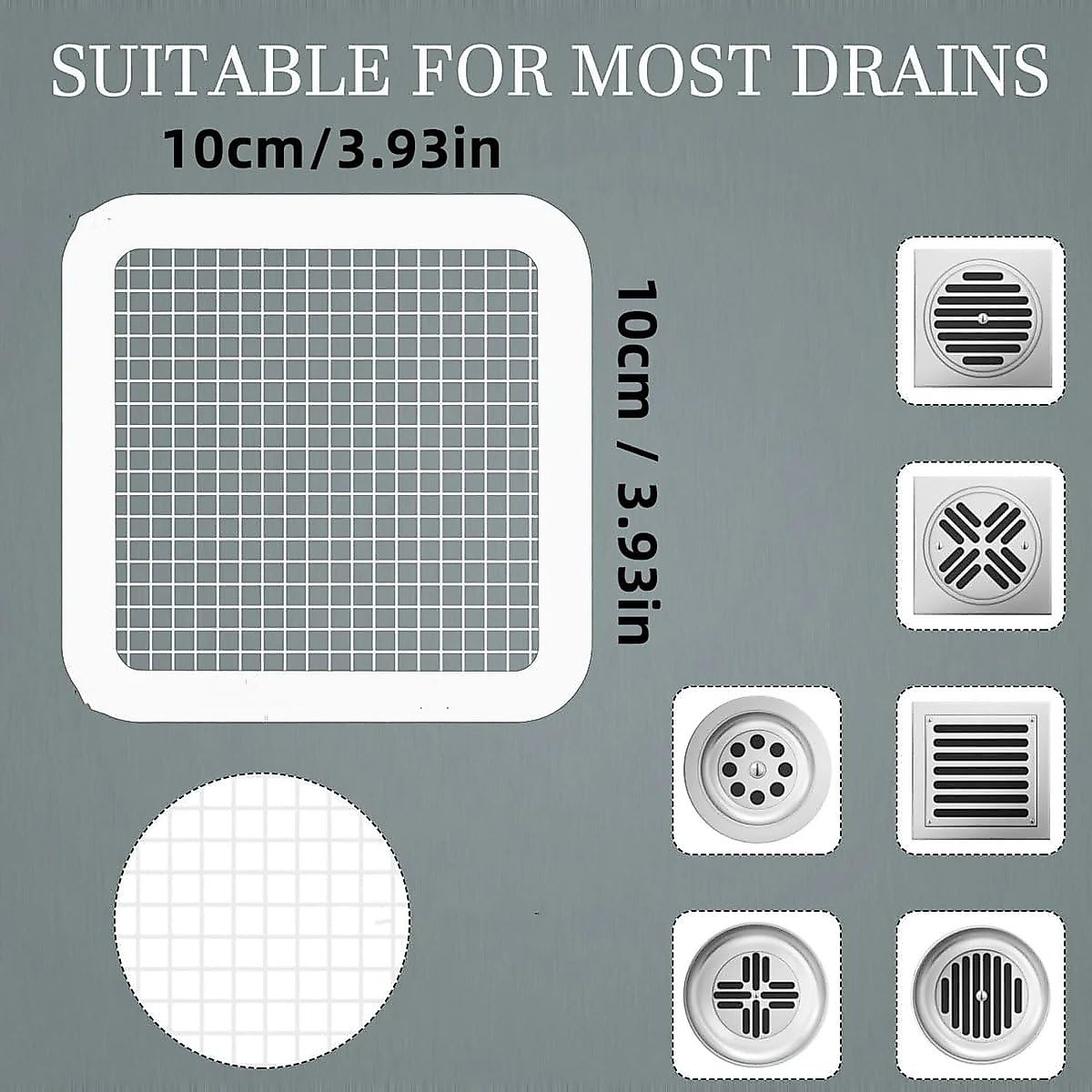 Disposable Hair Drain Stickers, 2024 Upgraded Floor Drain Sticker, Disposable Shower Drain Hair Catcher, Hair Drain Sticker, Drain Mesh Strainer for Bathroom Laundry Bathtub Kitchen (10 Pcs)