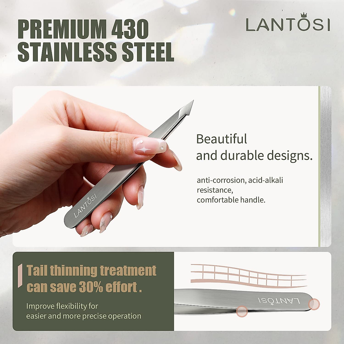 Lantosi Tweezers Set- Eyebrows Tweezers for Women and Men, Lash Tweezers, Professional Stainless Steel Tweezers for Grabbing Facial Hair, Ingrown Hair, Splinter Remover with Travel Case