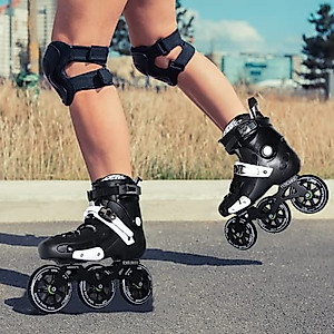 3 Wheel Inline Skates for Adult Women Men, 110mm Roller Skates Blades, Outdoor Fitness Inline Speed Skates for Unisex Black