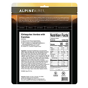 AlpineAire Foods Chilaquilas Verdes with Carnitas, Freeze-Dried/Dehydrated, Entrée Meal Pouch, Just add Water, Black